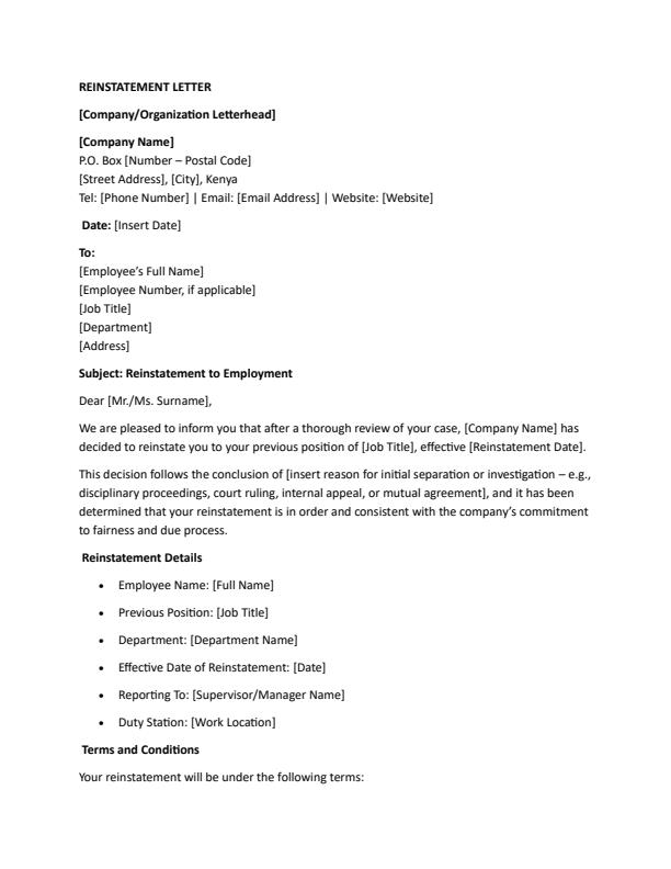 Reinstatement Letter