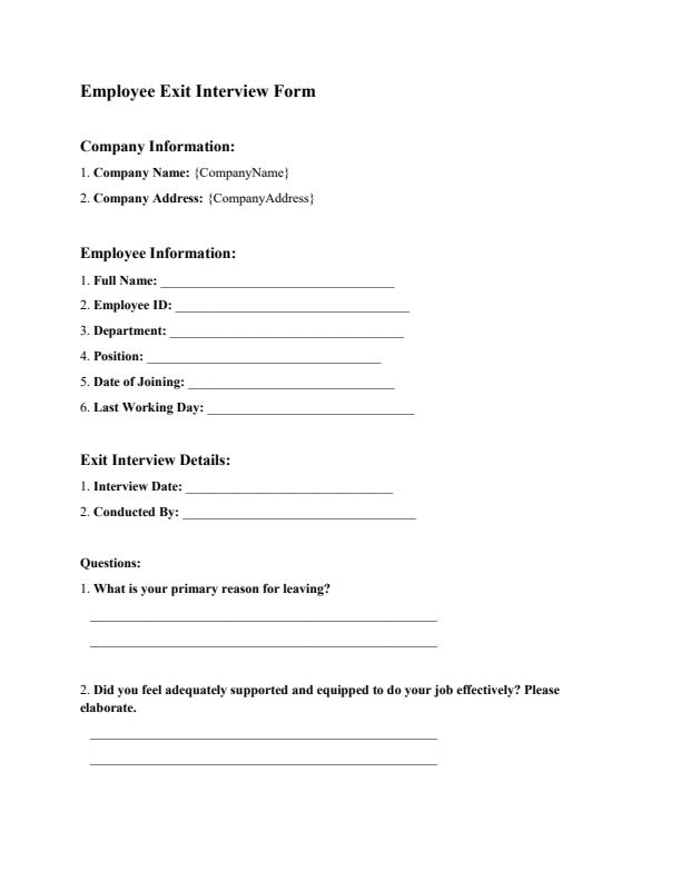 Sample Employee Exit Interview Form in Kenya